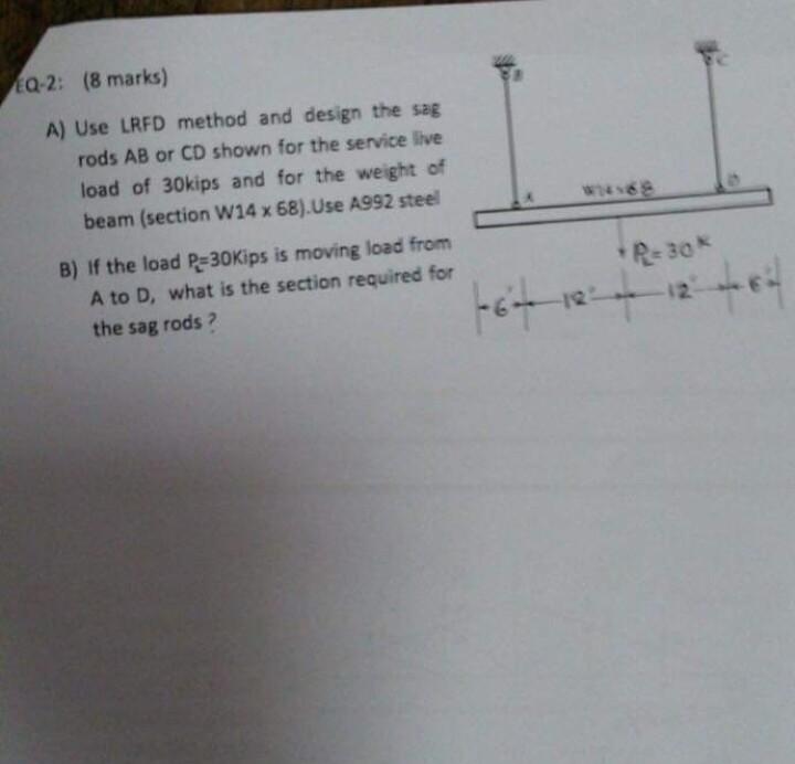 Solved EQ-2: (8 marks) A) Use LRFD method and design the sag | Chegg.com