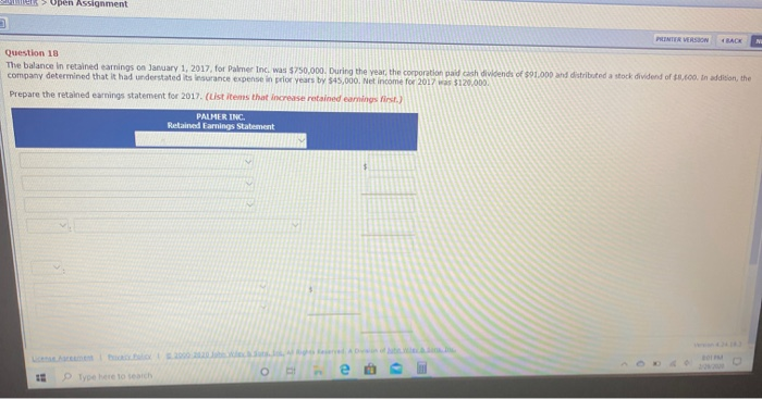 Solved Upen Assignment PRINTER VERSION BACK Question 18 The | Chegg.com