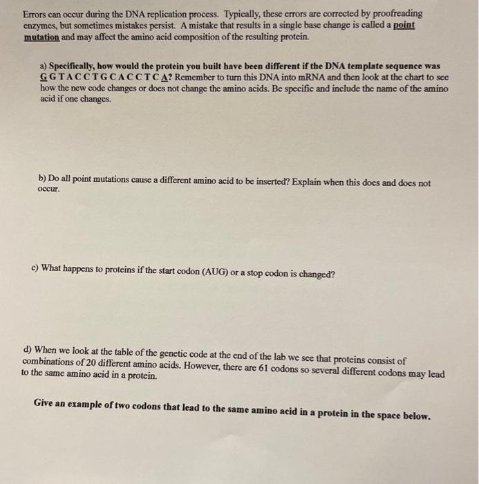 Solved Errors can occur during the DNA replication process. | Chegg.com