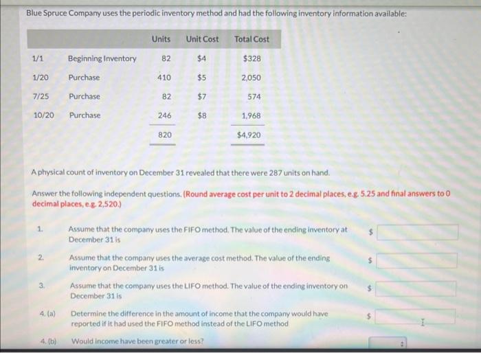 Solved Blue Spruce Company Uses The Periodic Inventory