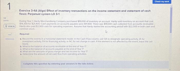Exercise 3-4A (Algo) Effect of inventory transactions | Chegg.com