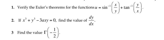 Solved y 1. Verify the Euler's theorems for the functions u | Chegg.com