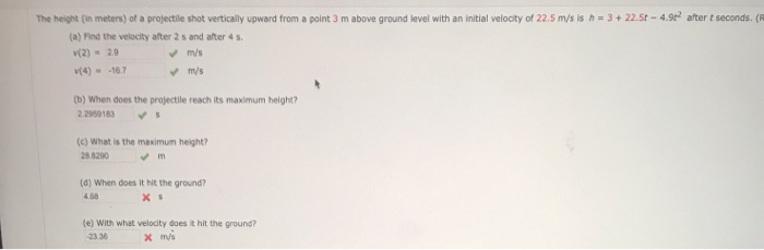Solved The height (in meters) of a projectile shot | Chegg.com