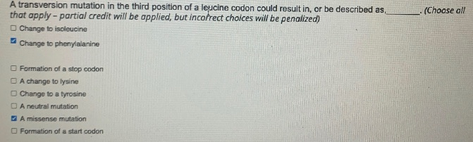 Solved (Choose all A transversion mutation in the third | Chegg.com