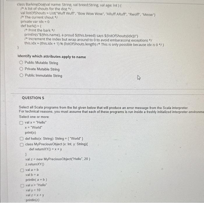 Solved class BarkingDog(val name: String, val breedistring, | Chegg.com