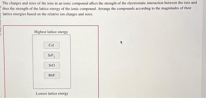 Solved The charges and sizes of the ions in an ionic | Chegg.com
