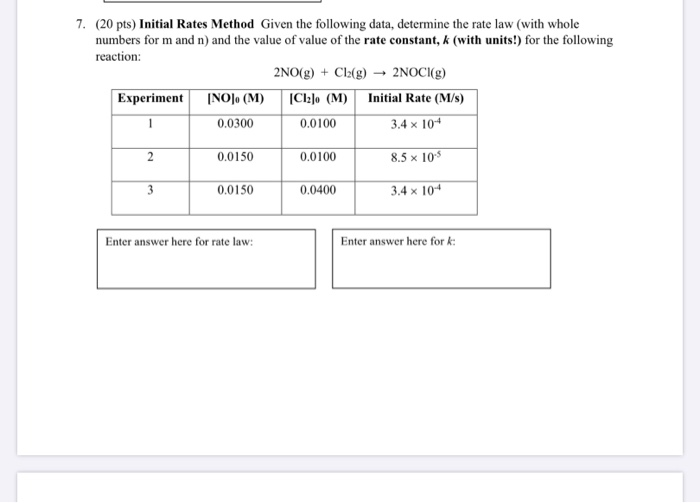 Solved 7. (20 pts) Initial Rates Method Given the following | Chegg.com