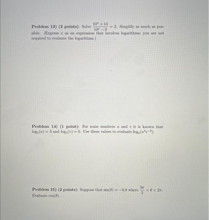 Solved Problem 13) (2 points): Solve 10x−310x+14=2. Simplify | Chegg.com