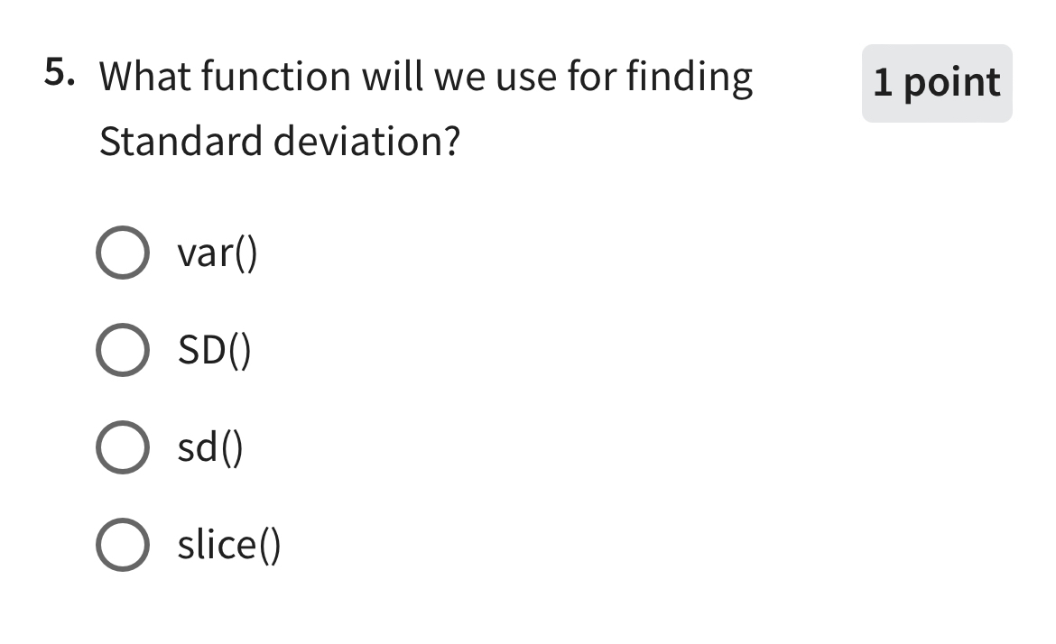 Solved What function will we use for finding Standard | Chegg.com