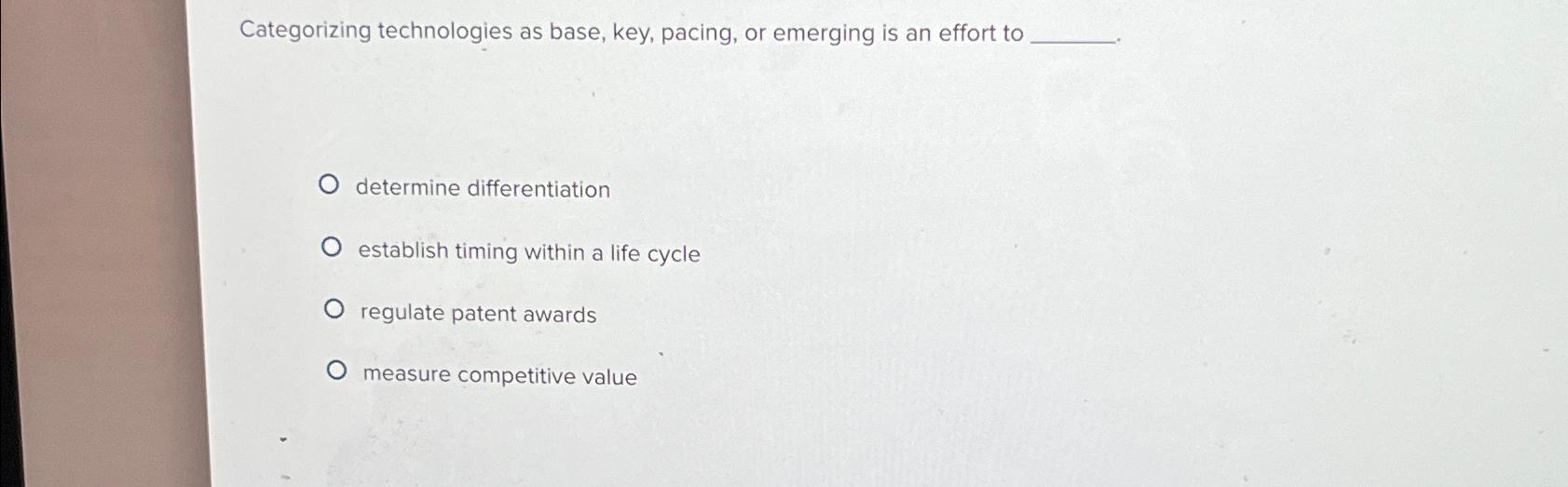 Solved Categorizing technologies as base, key, pacing, or | Chegg.com