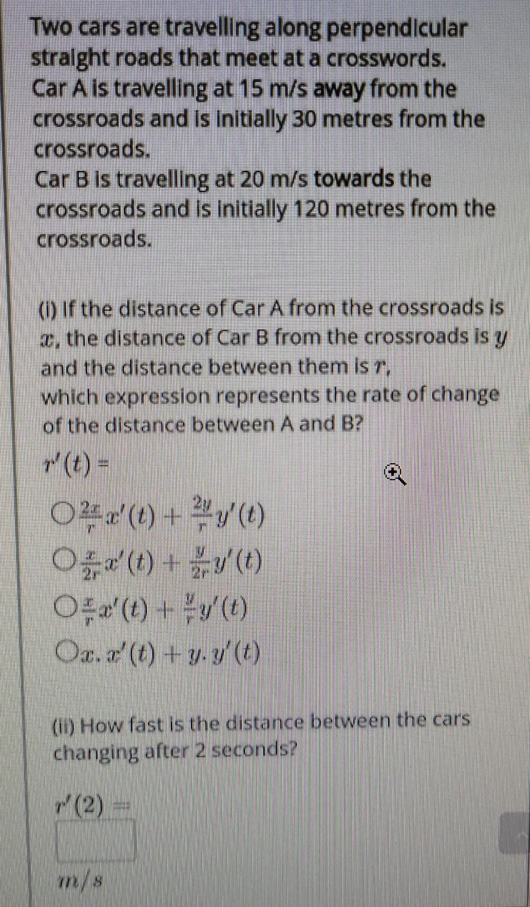 Solved Two cars are travelling along perpendicular straight | Chegg.com