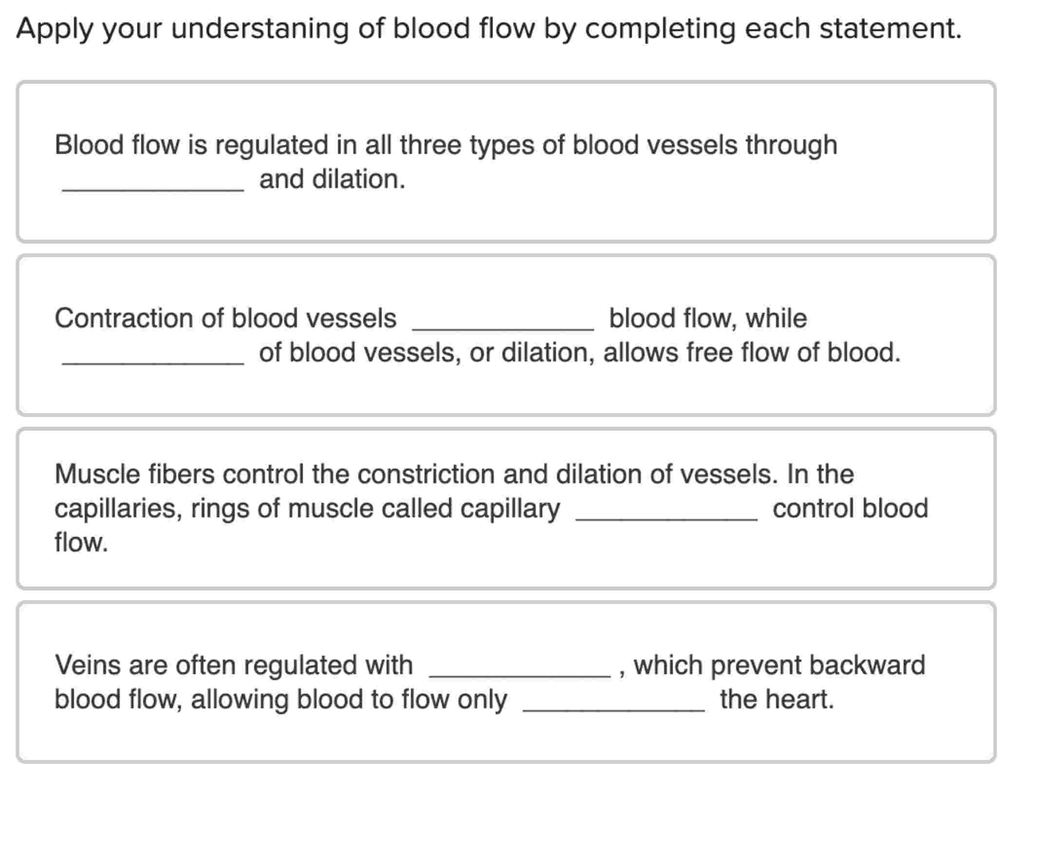 Solved Apply your understaning of blood flow by completing | Chegg.com