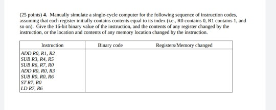 (25 points) 4. Manually simulate a single-cycle | Chegg.com