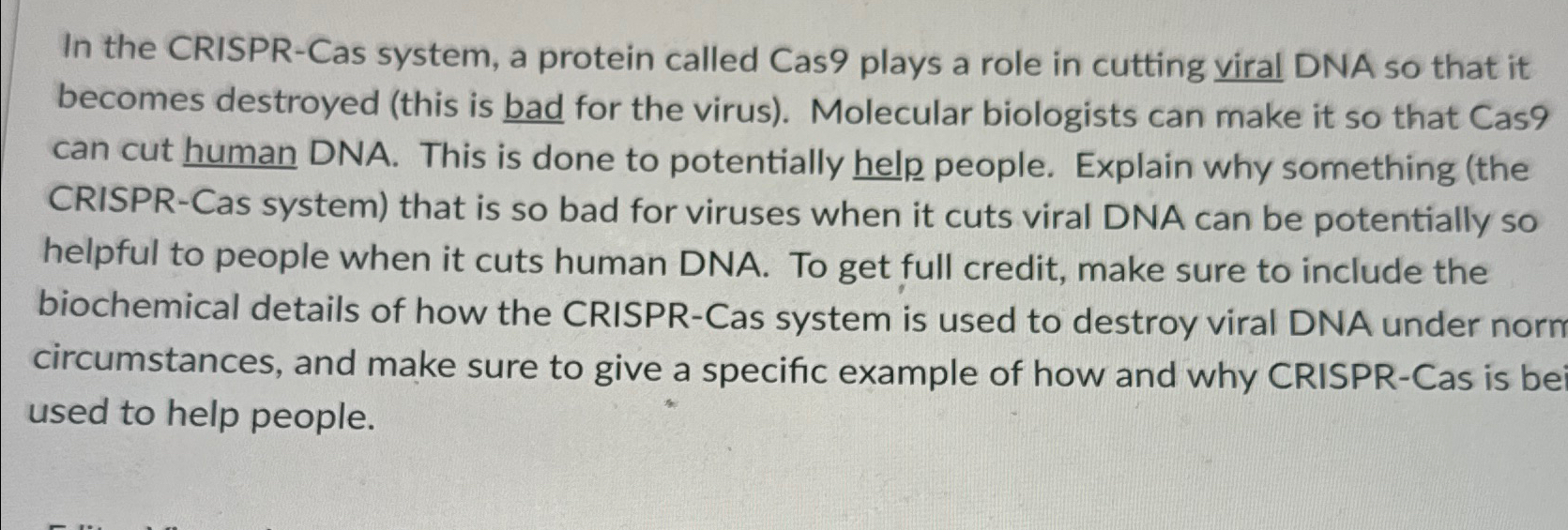 Solved In the CRISPR-Cas system, a protein called Cas 9 | Chegg.com