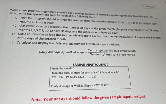 Solved Write a Java program to generate a user's daily | Chegg.com