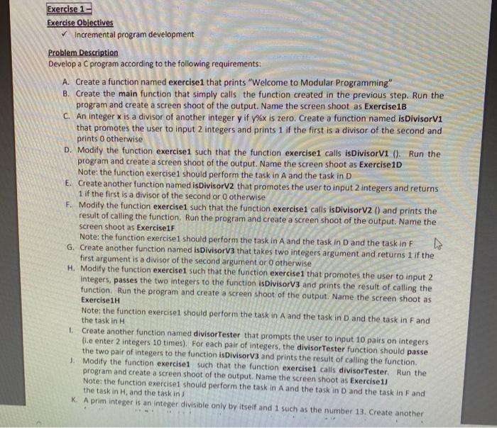 Solved Exercise 1 Exercise Objectives Incremental program | Chegg.com