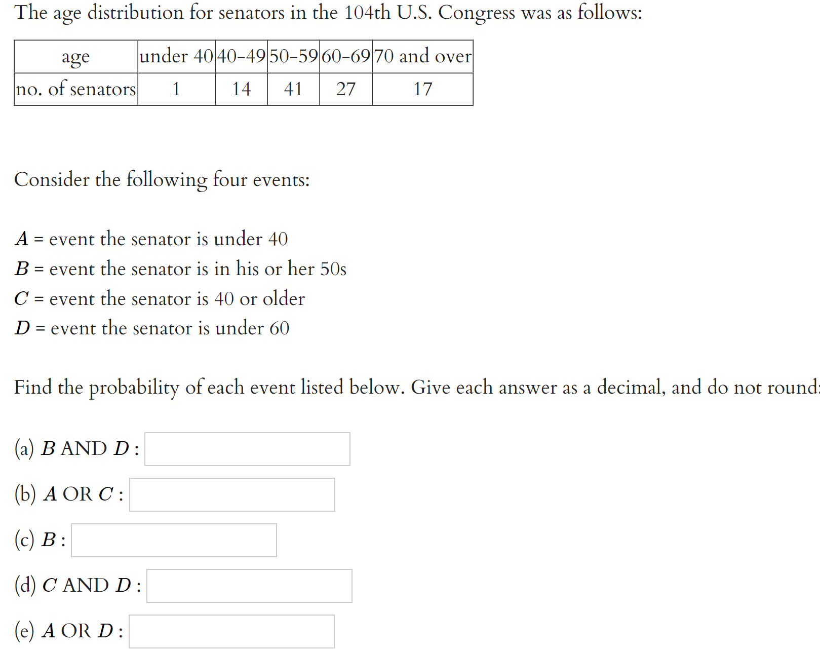 Solved The age distribution for senators in the 104th U.S. | Chegg.com