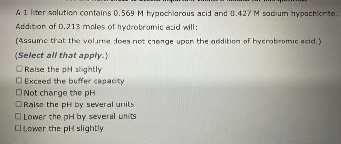 Solved A 1 liter solution contains 0.569M hypochlorous acid | Chegg.com