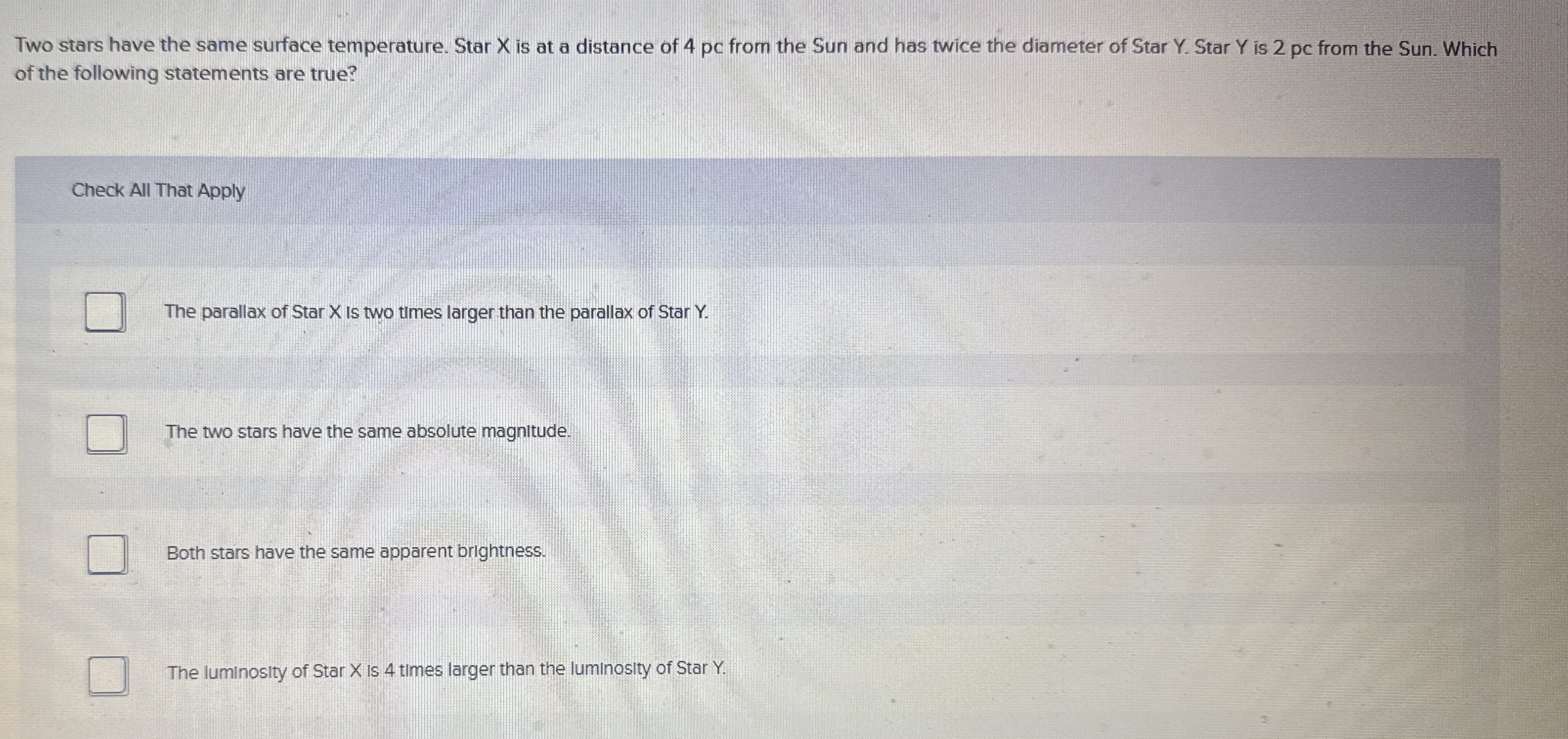 Two stars have the same surface temperature. Star x | Chegg.com