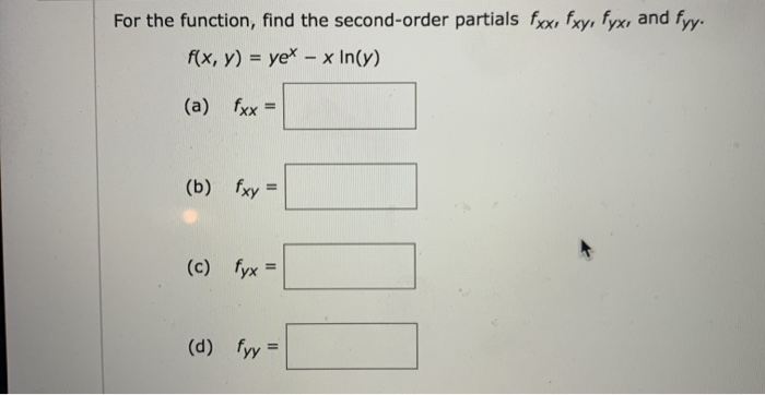 Solved For the function, find the second-order partials fxx, | Chegg.com