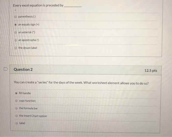 Solved Every excel equation is preceded by parenthesis () • | Chegg.com
