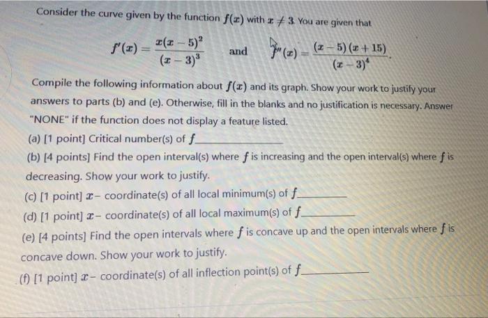 Solved Consider the curve given by the function f(x) with | Chegg.com