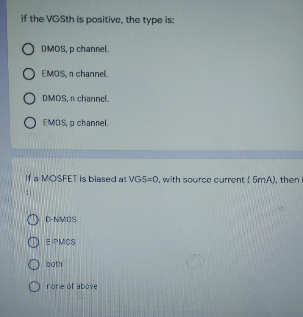 Solved if the VGSth is positive, the type is: ODMOS, p | Chegg.com