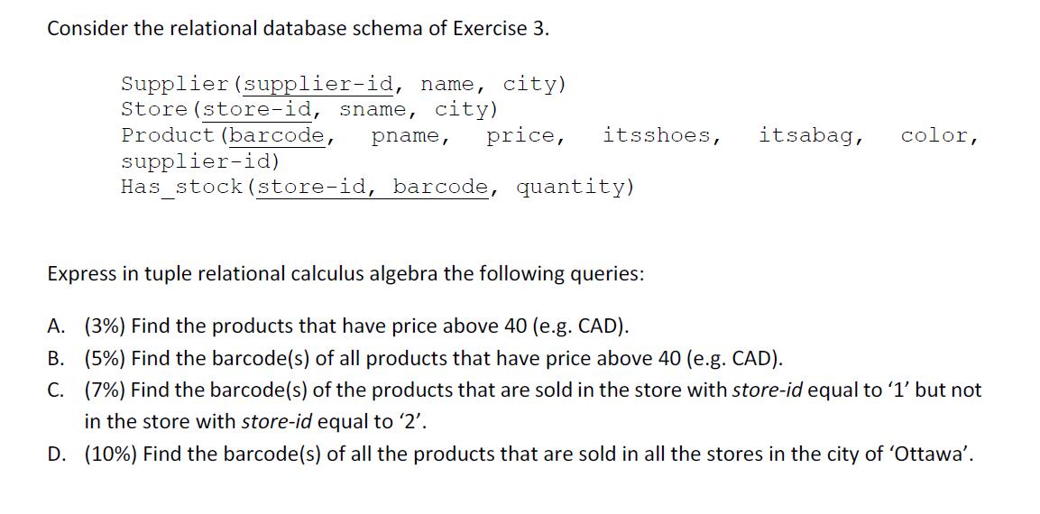 Solved Consider the relational database schema of Exercise | Chegg.com