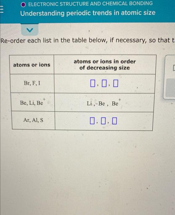 Solved Re-order each list in the table below, if necessary, | Chegg.com