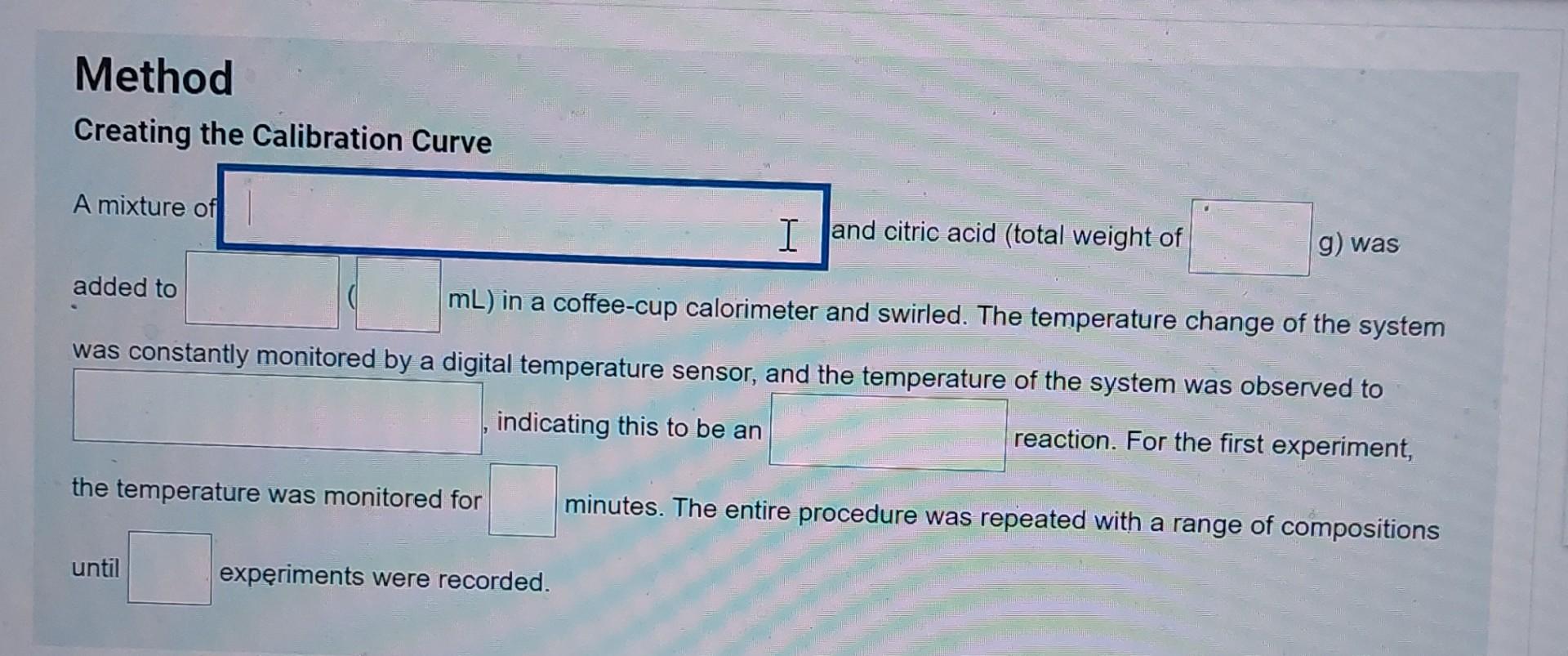 Solved Method Creating the Calibration Curve A mixture of | Chegg.com