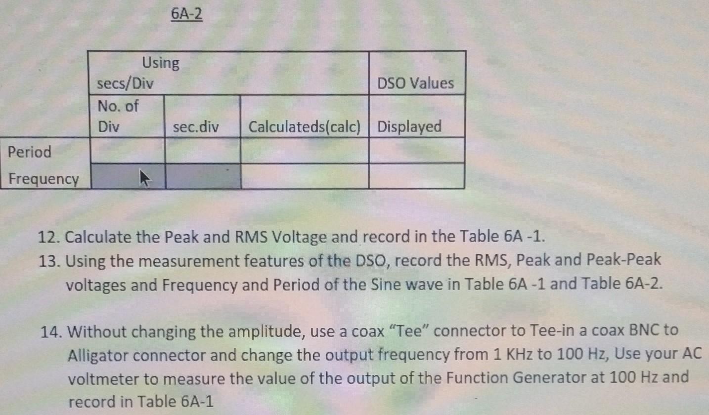 Solved 12. Calculate the Peak and RMS Voltage and record in | Chegg.com