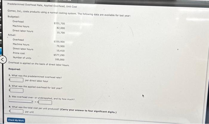 Solved Predetermined Overhead Rate, Applied Overhead, Unit | Chegg.com