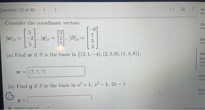 Solved Consider the coordinate vectors | Chegg.com