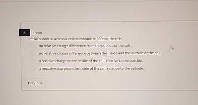 Solved 8 1 ﻿pointIf the potential acrossa cell mermbrane is | Chegg.com