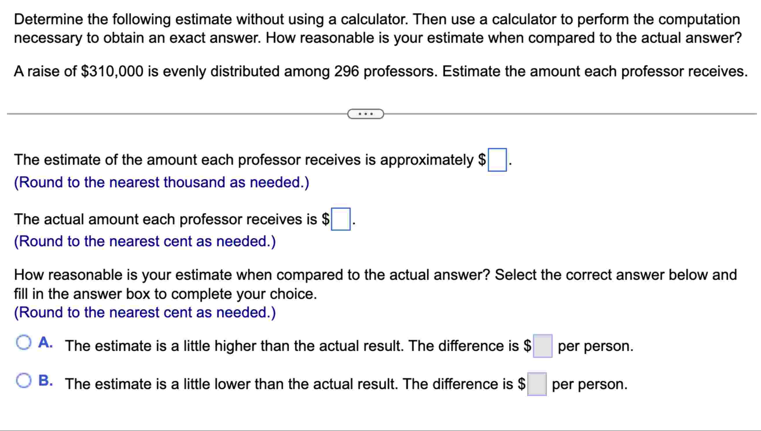 Solved Determine the following estimate without using a | Chegg.com