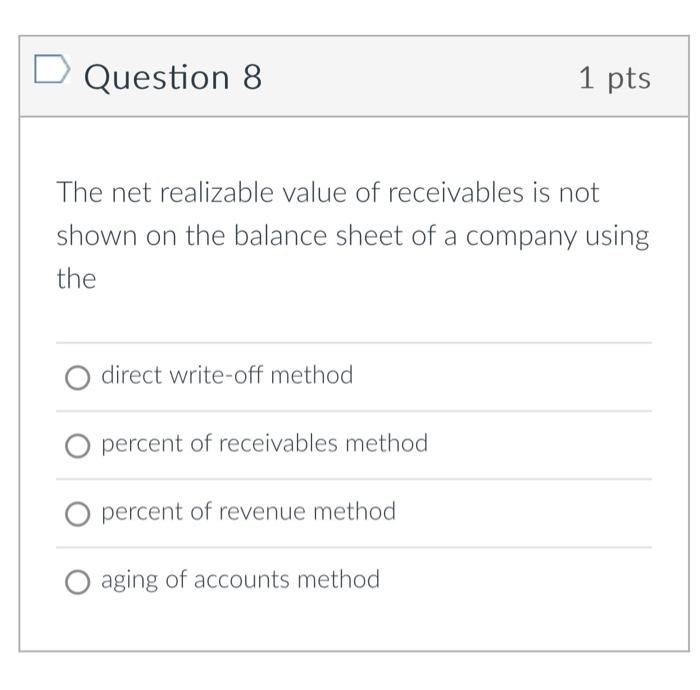 Solved Question 8 1pts The net realizable value of | Chegg.com