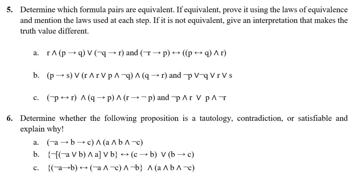 Solved 5. Determine which formula pairs are equivalent. If | Chegg.com