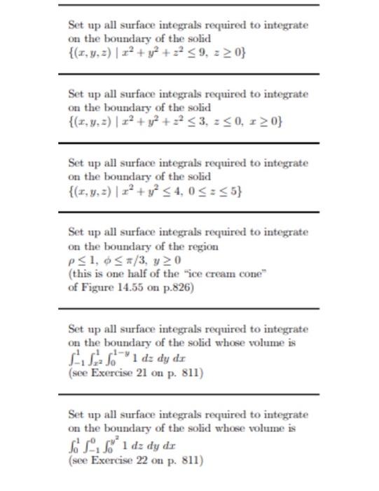 Solved {(x,y,z)∣x2+y2+z2≤9,z≥0} Set up all surface integrals | Chegg.com