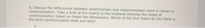 Solved 6. Discuss the differences between assertiveness and | Chegg.com