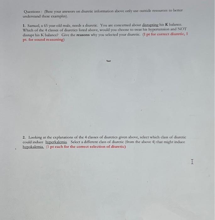 Solved Names Diuretics are a class of medicanons that | Chegg.com