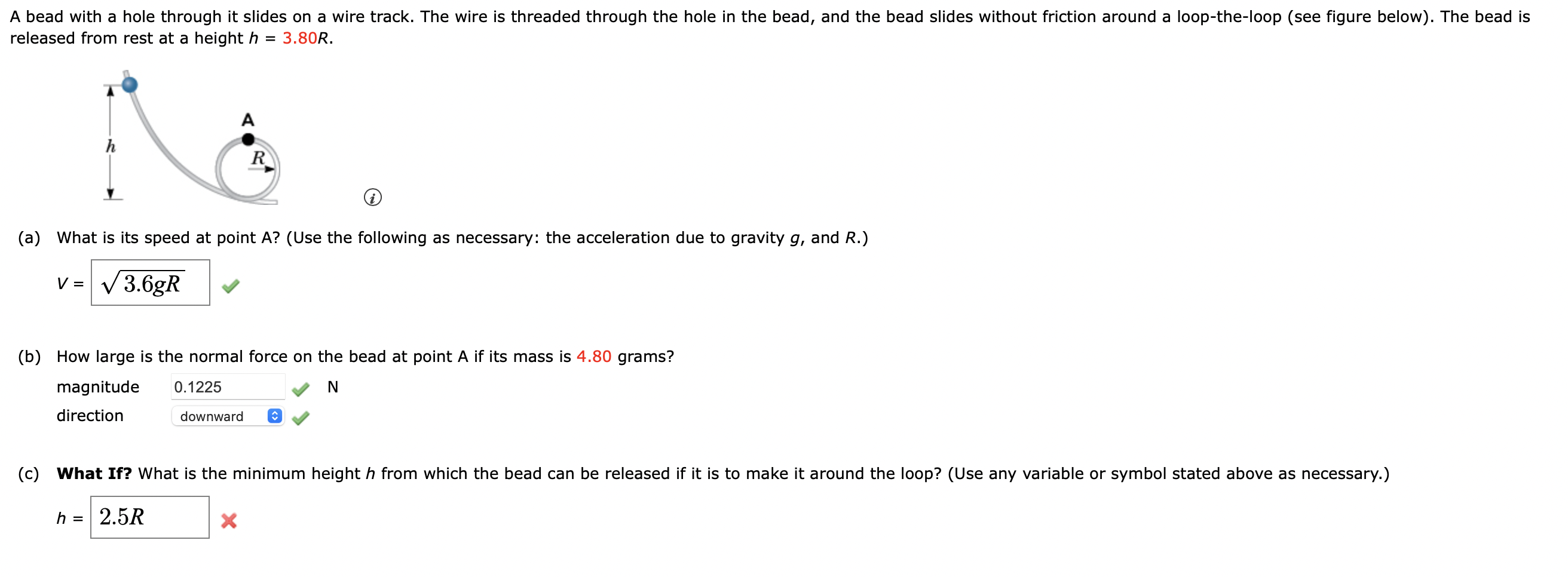 Solved released from rest at a height h=3.80R.(i)(a) ﻿What | Chegg.com