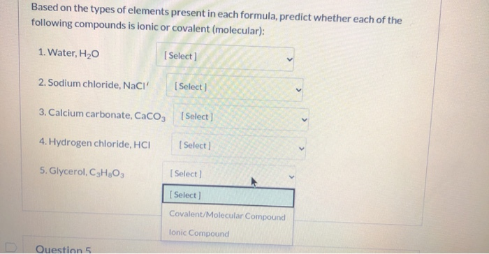 Solved Based on the types of elements present in each | Chegg.com