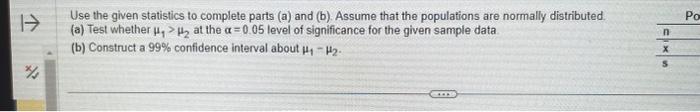 Solved Use the given statistics to complete parts (a) and | Chegg.com