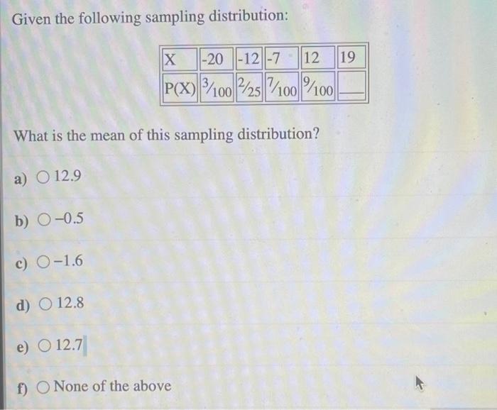 Solved Given the following sampling distribution: What is | Chegg.com