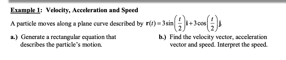 Solved Example 1: Velocity, Acceleration and SpeedA particle | Chegg.com