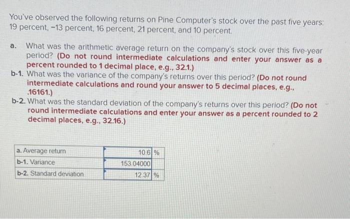 Solved You've observed the following returns on Pine | Chegg.com