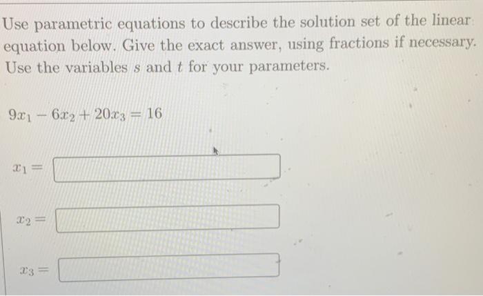 Solved Use parametric equations to describe the solution set | Chegg.com
