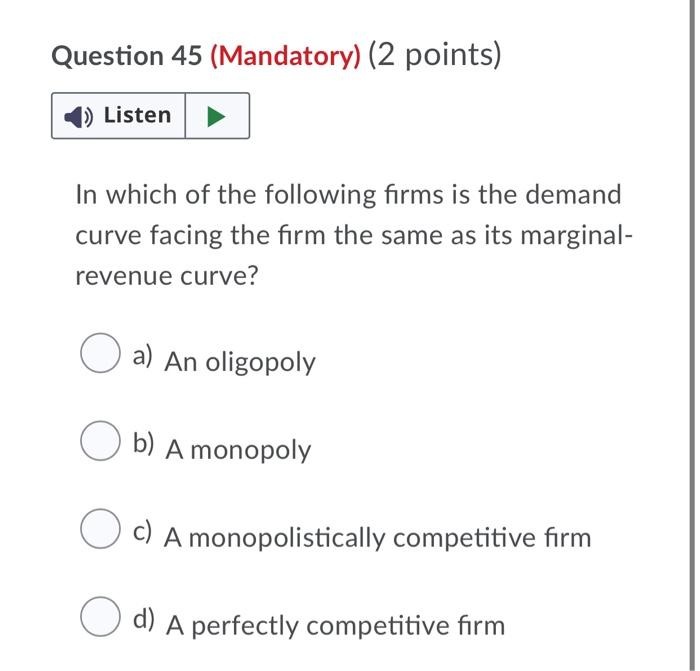 Solved Question 45 (Mandatory) (2 points) Listen In which of | Chegg.com Solved Question 45 (Mandatory) (2 points) Listen In which of | Chegg.com