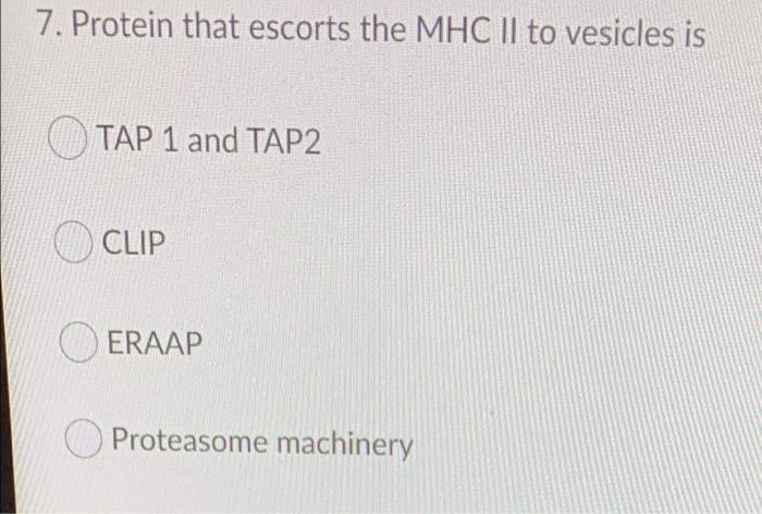 Solved 7. Protein that escorts the MHC II to vesicles is TAP | Chegg.com