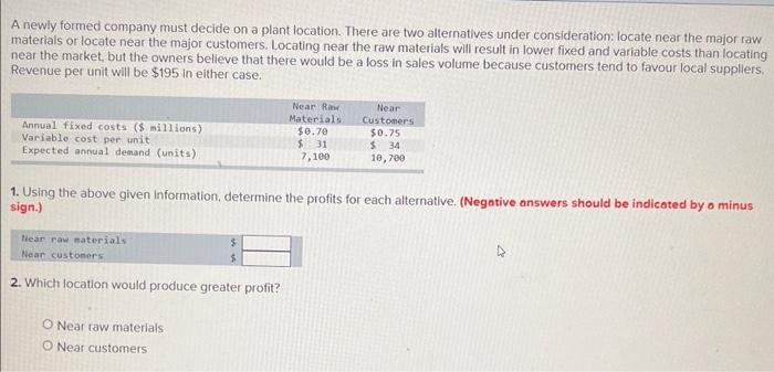 Solved A newly formed company must decide on a plant | Chegg.com